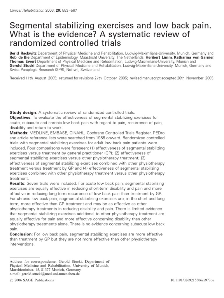 Segmental Stabilizing Exercises and Low Back Pain. | PDF | Low Back ...