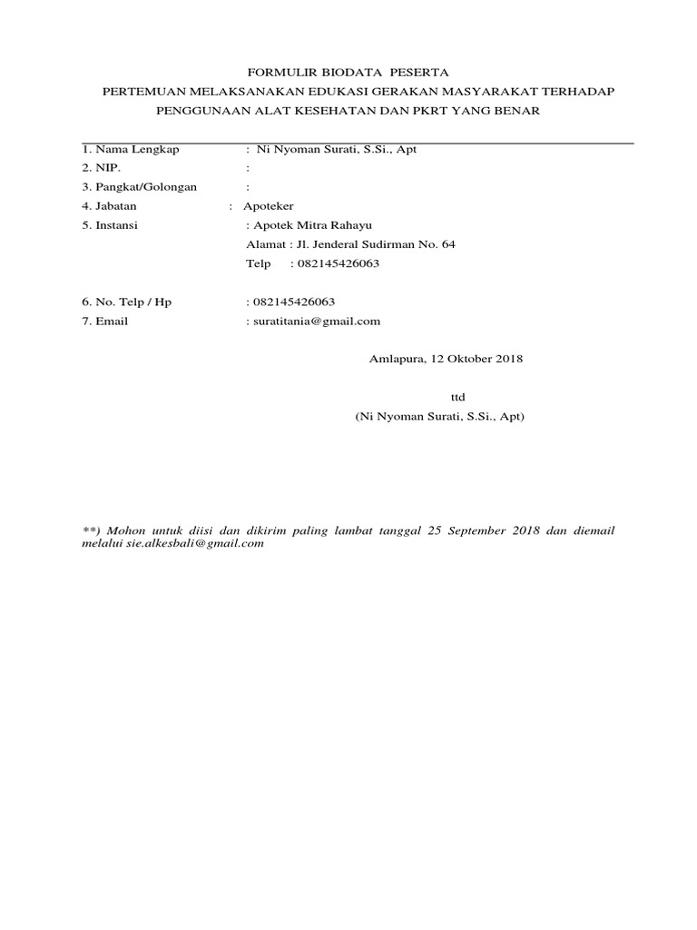 Formulir Biodata Peserta | PDF