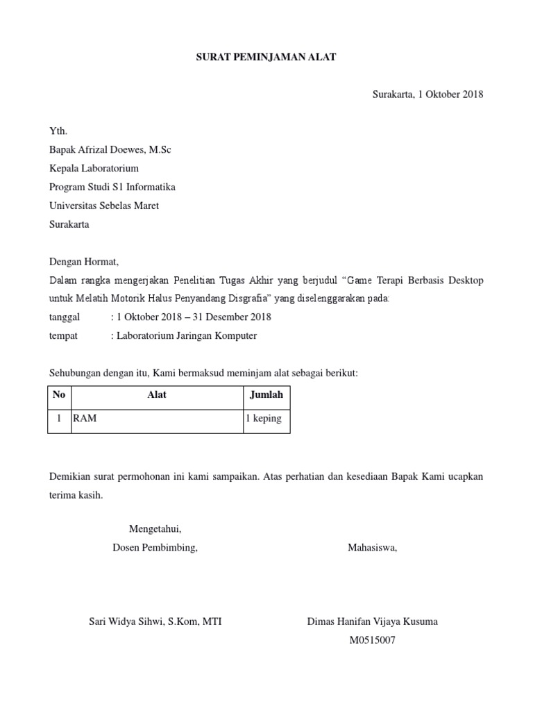 Surat Peminjaman Alat