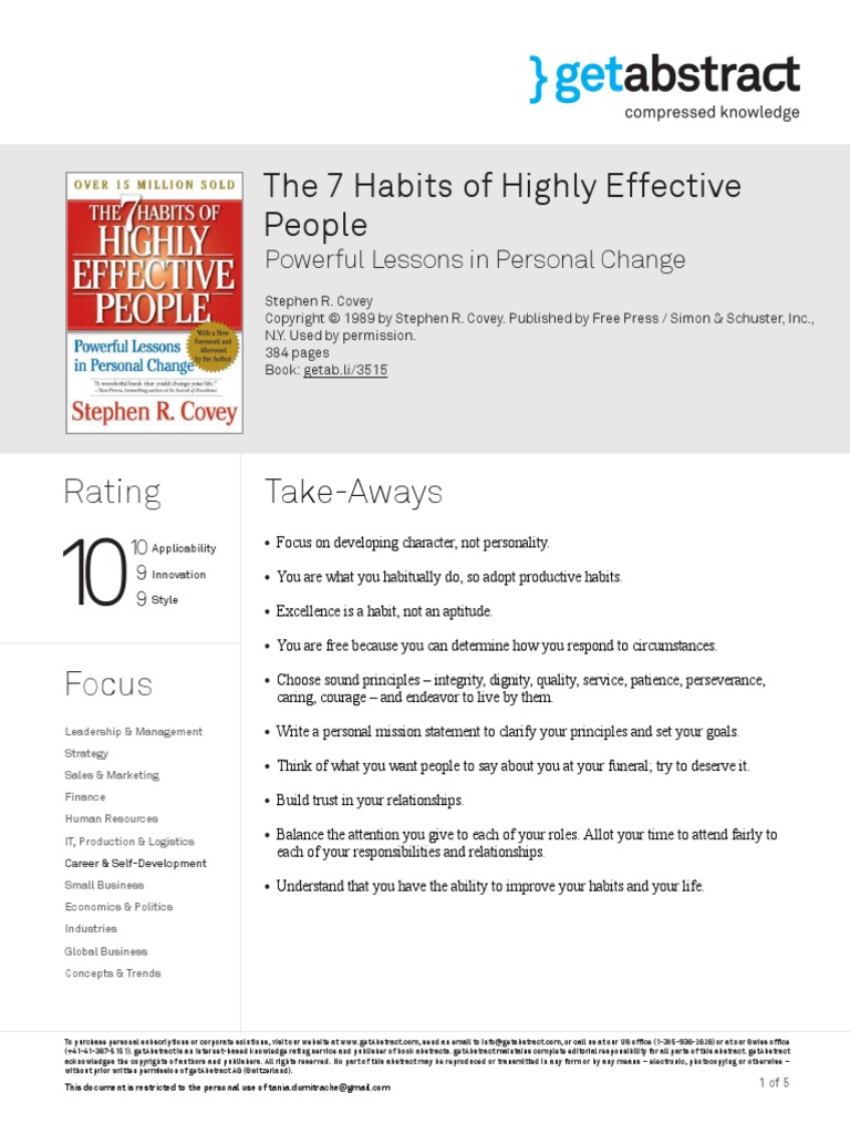 The 7 Habits of Highly Effective People Covey en 3515 | PDF ...