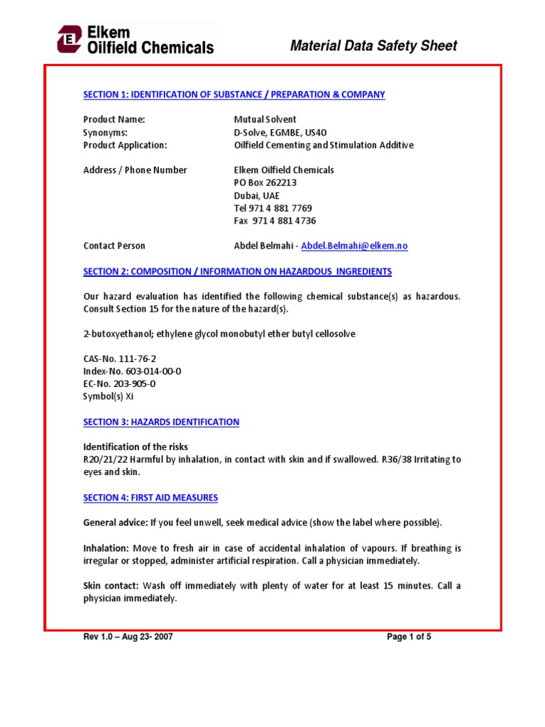 Mutual Solvent MSDS | PDF | Firefighting | Personal Protective Equipment