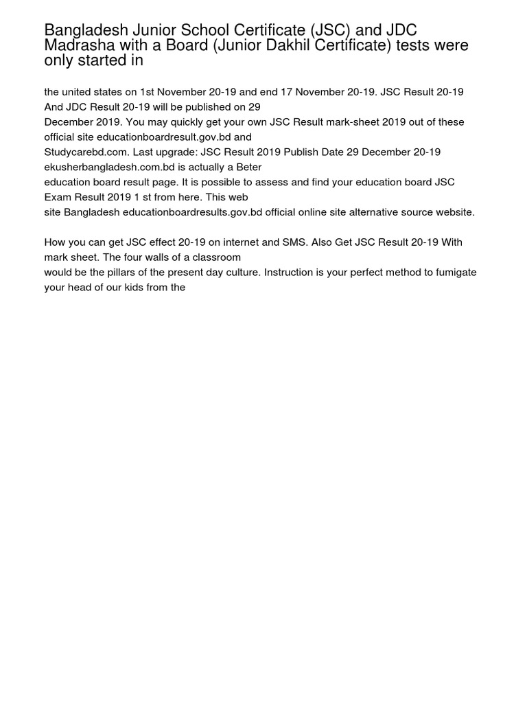 Bangladesh Junior School Certificate (JSC) and JDC Madrasha With A Board (Junior Dakhil ...