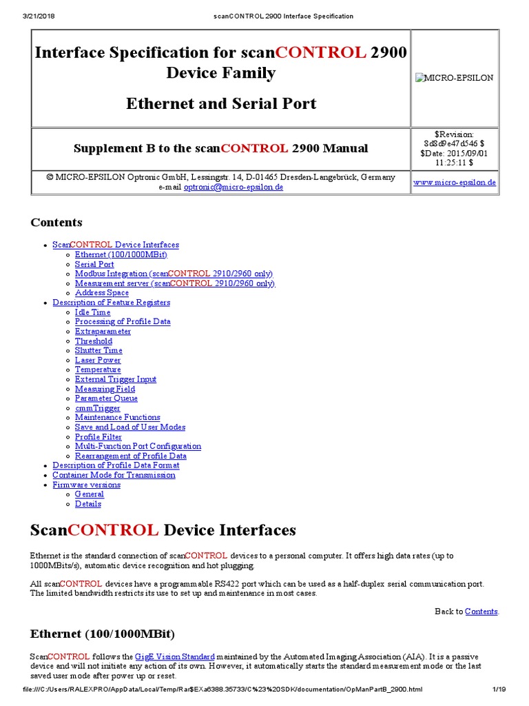 ScanCONTROL 2900 Interface Specification | PDF | Bit | Ethernet