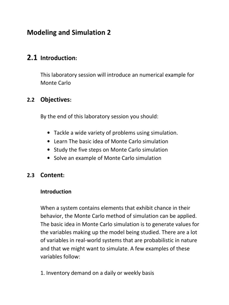 Modeling and Simulation Lab 02 | PDF | Expected Value | Monte Carlo Method