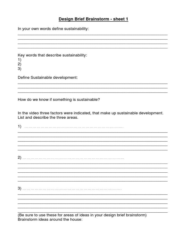Design Brief Worksheets | PDF | Sustainability | Brainstorming