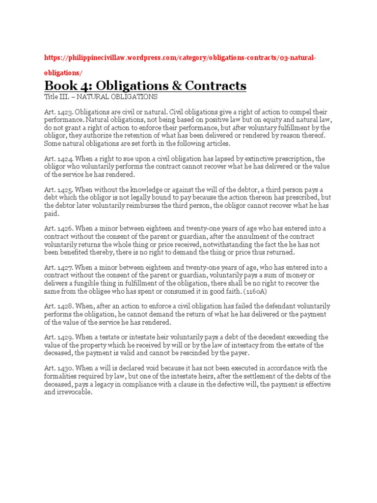 Natural Obligation | PDF | Intestacy | Will And Testament