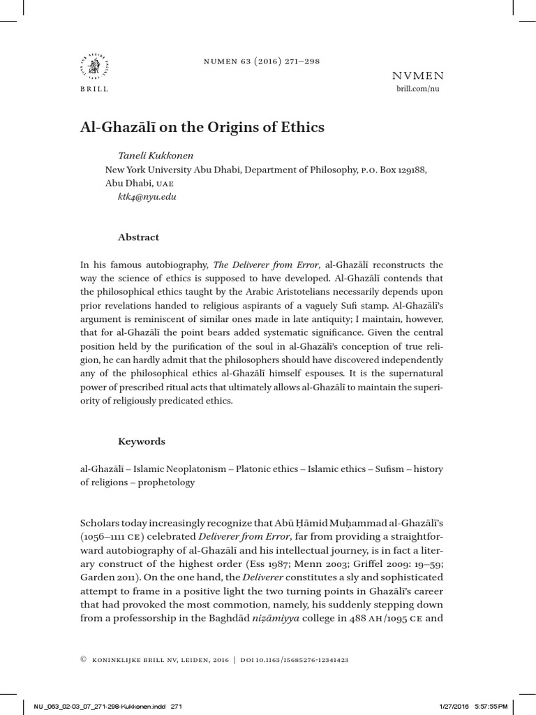 Al-Ghazali On The Origins of Ethics | PDF | Neoplatonism | Aristotle