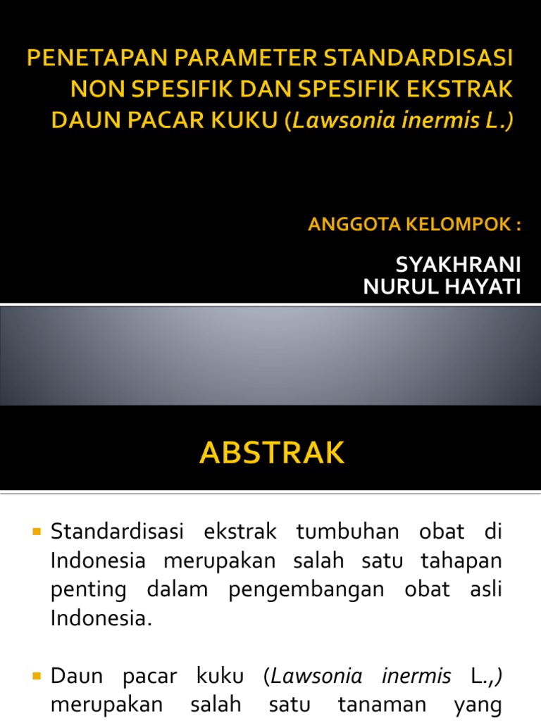 Parameter Standardisasi Non-Spesifik Dan Spesifik Ekstrak Daun Pacar Kuku | PDF