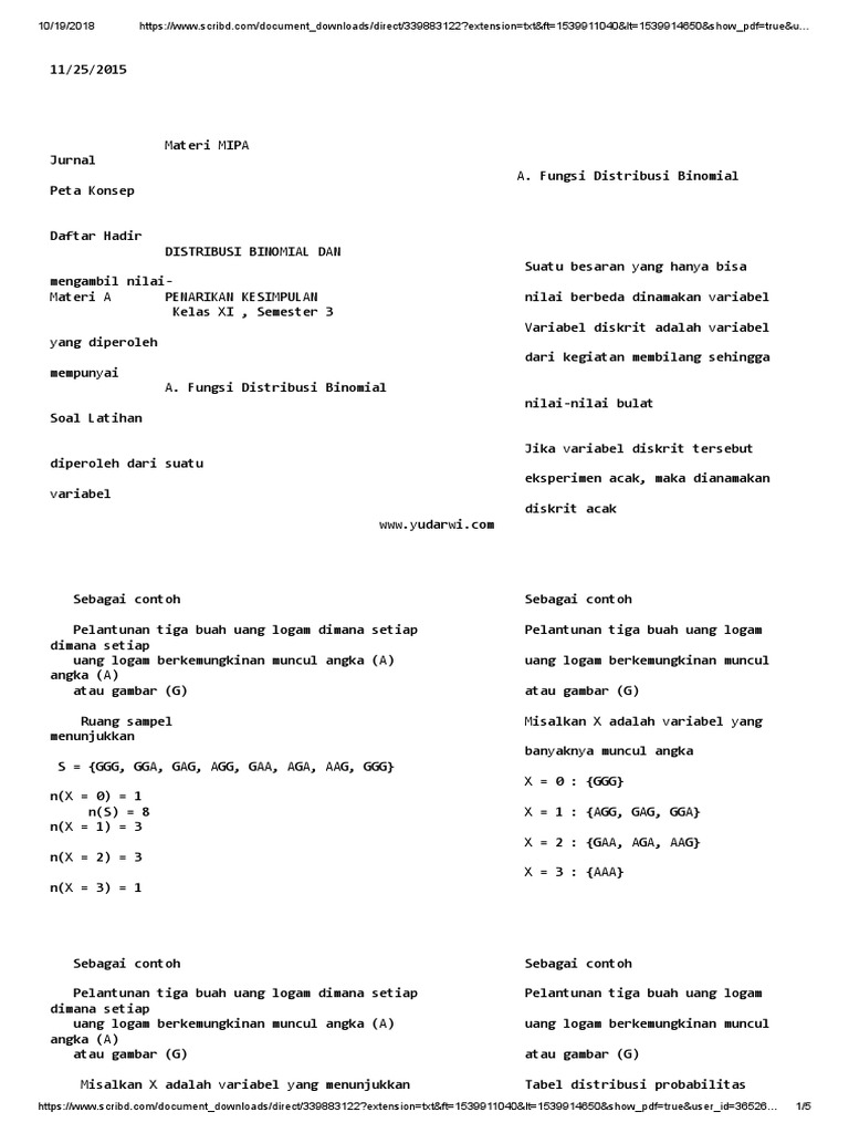 Fungsi Distribusi Binomial | PDF