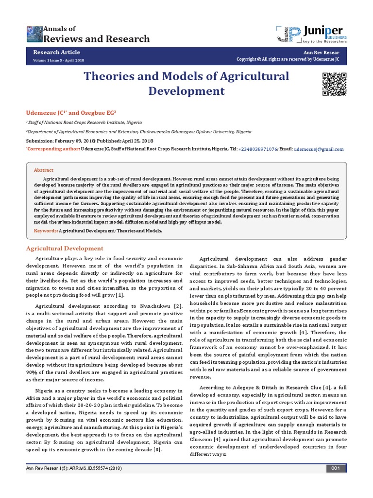 Theories and Models of Agricultural Development | PDF | Agriculture ...