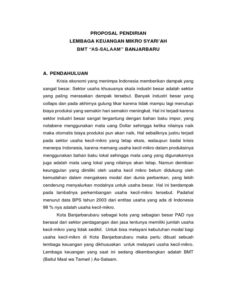 Proposal - Pendirian - BMT Assalam | PDF