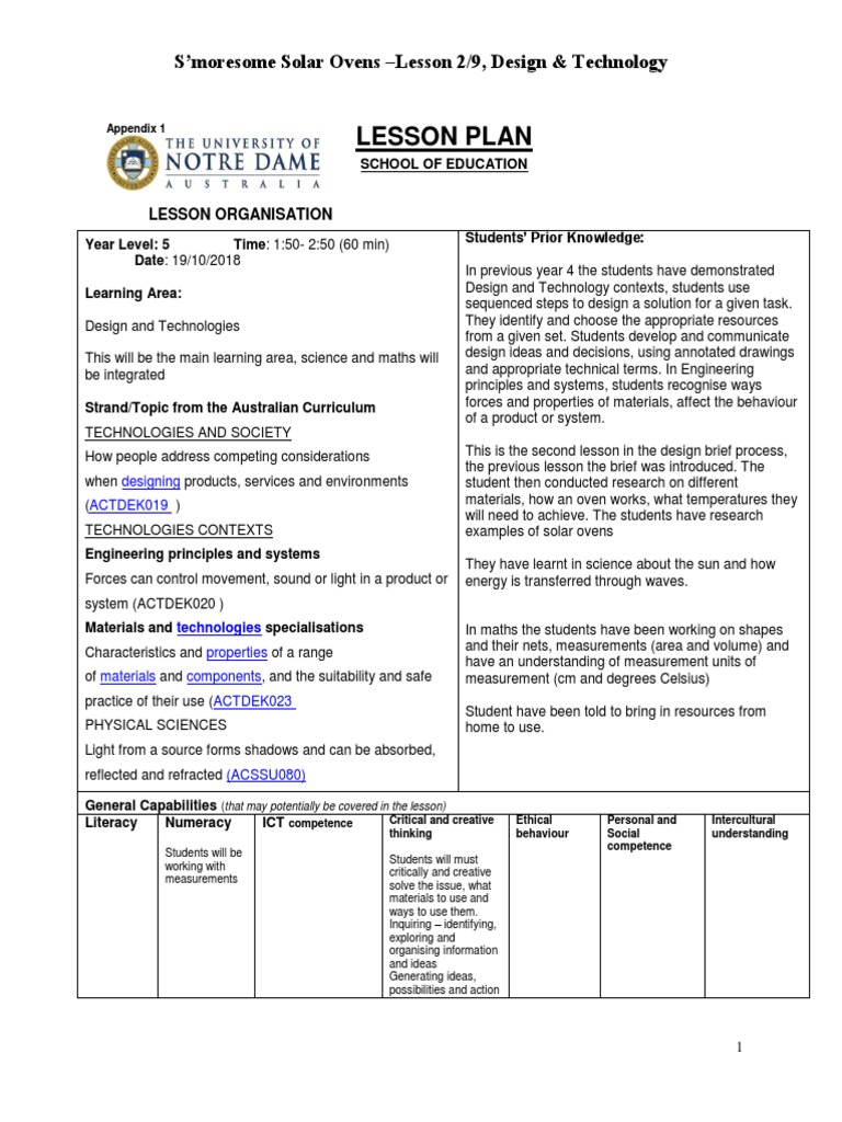Solar Oven Design Lesson Plan for Year 5 | PDF | System | Design