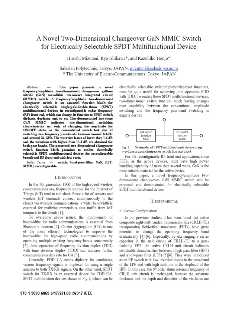 A Novel Two-Dimensional Changeover Gan Mmic Switch For Electrically ...