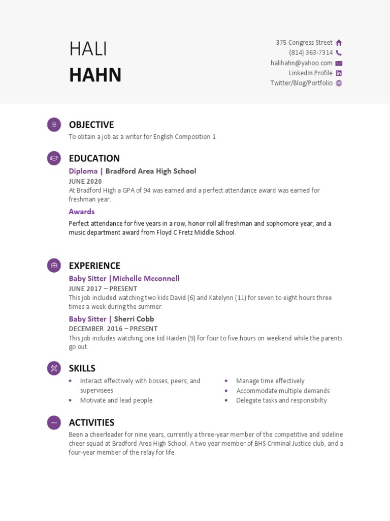 Resume of Hali Hahn: Aspiring Writer | PDF