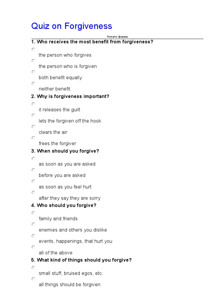 Quiz On Forgiveness | PDF