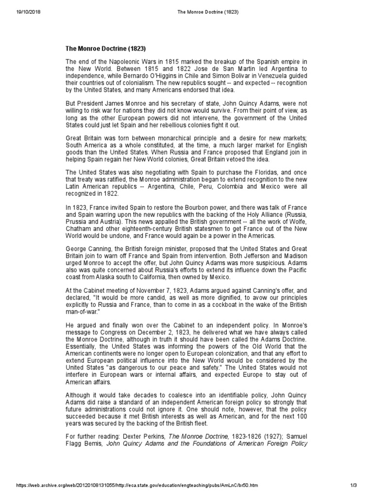 The Monroe Doctrine (1823) | PDF | James Monroe | John Quincy Adams
