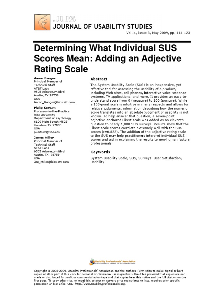 Determining What Individual SUS Scores Mean: Adding An Adjective Rating ...