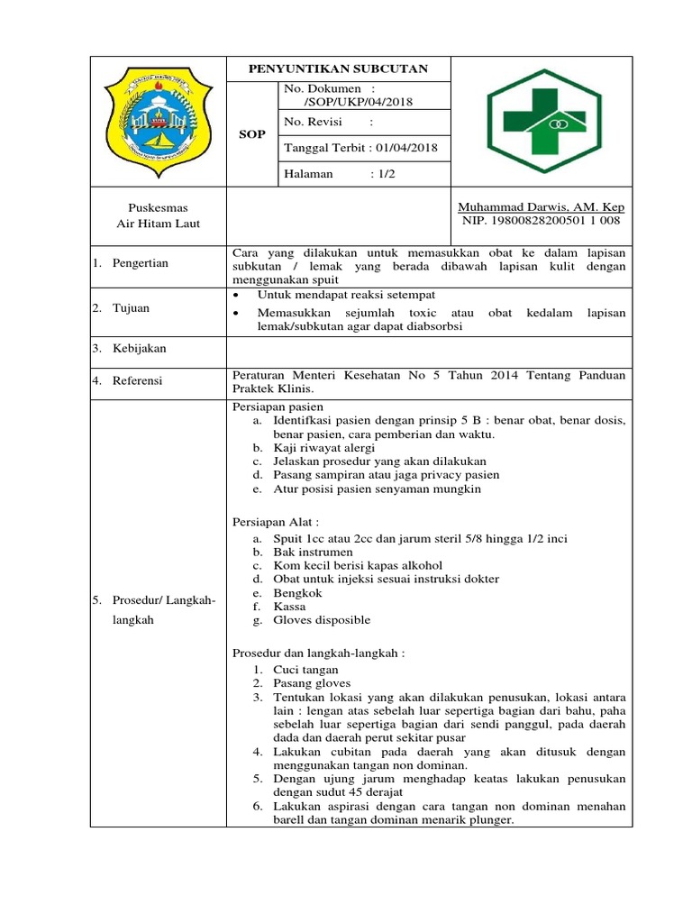 New Sop Injeksi Subcutan | PDF | Pengembangan Diri