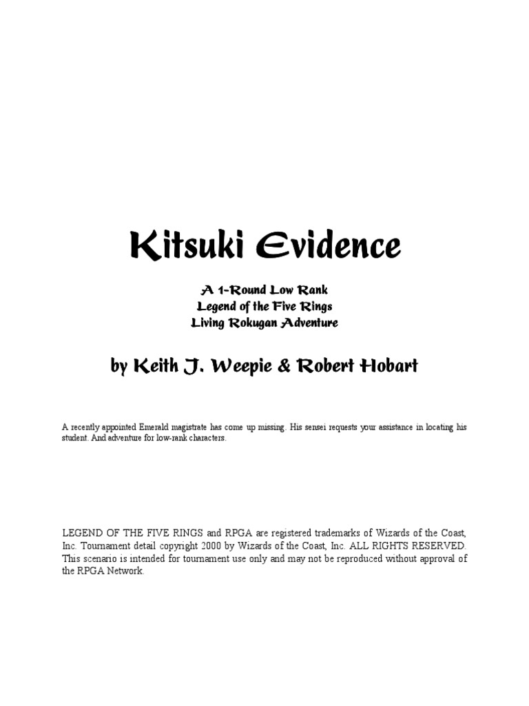 L5R - Living Rokugan 01 - Kitsuki Evidence | PDF | Samurai | Leisure
