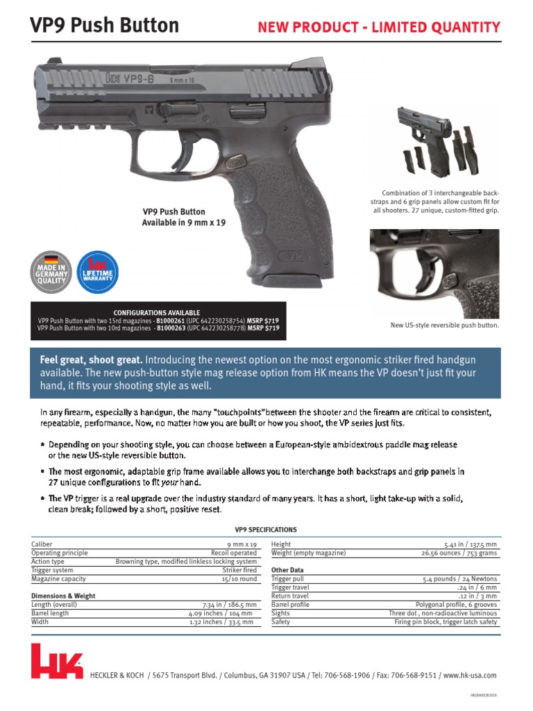 Heckler & Koch's VP9-B Pistol Specs | PDF | Handgun | Trigger (Firearms)