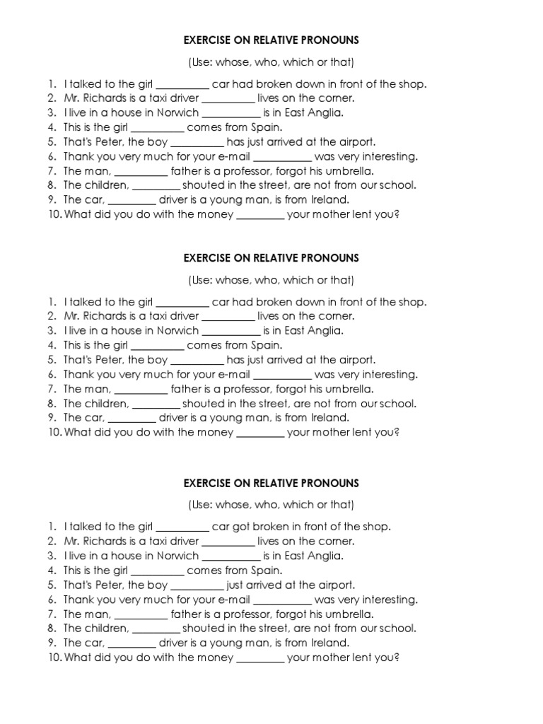 Relative Pronouns Grammar Drills | PDF