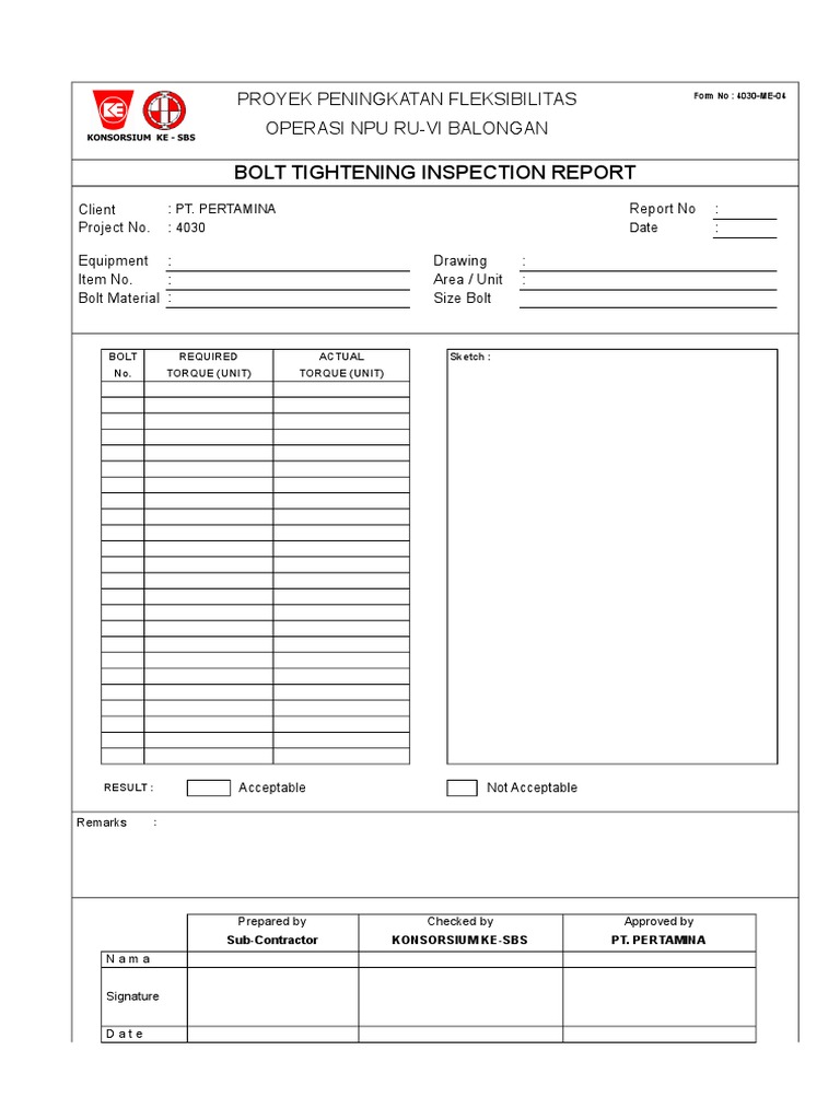 Bolt Tightening Inspection Report: Proyek Peningkatan Fleksibilitas ...