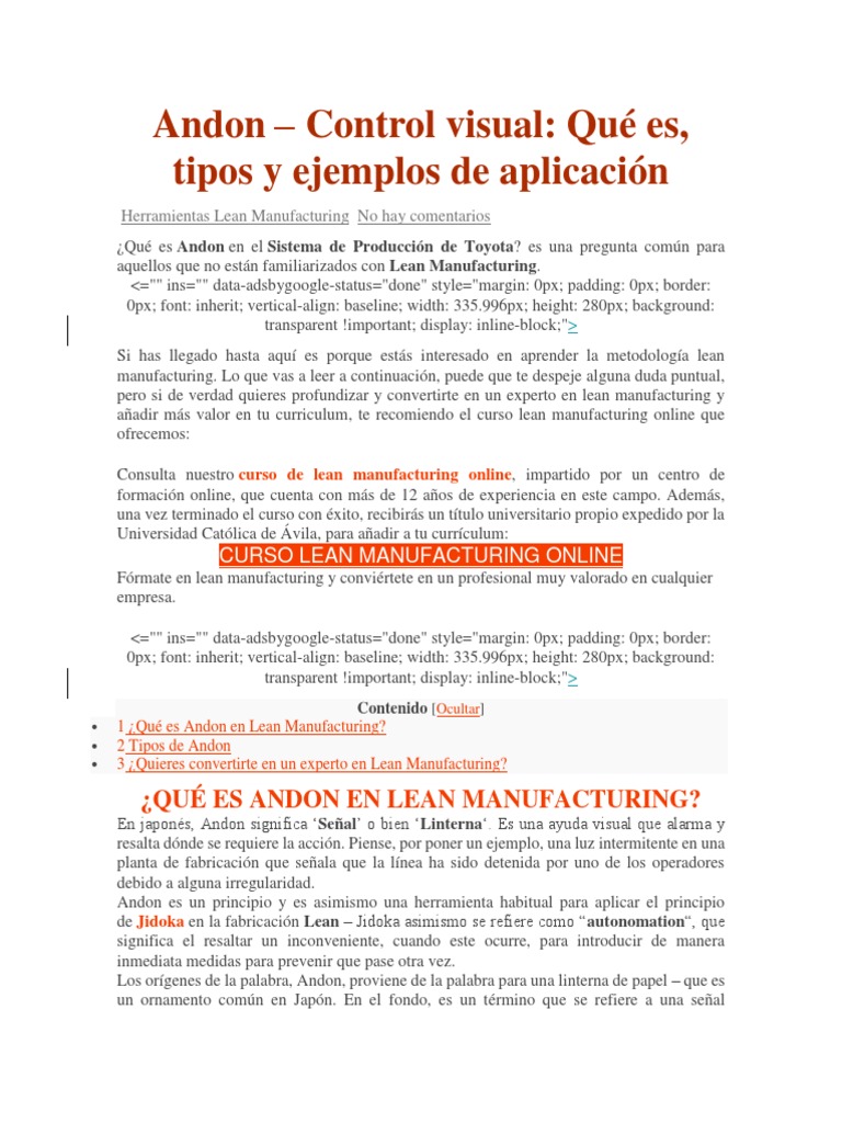Andon: Control Visual en Lean Manufacturing | PDF | Lean Manufacturing | Color