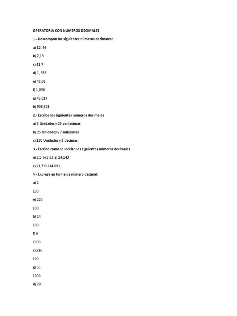 Operatoria Con Numeros Decimales | PDF | Enseñanza de matemática