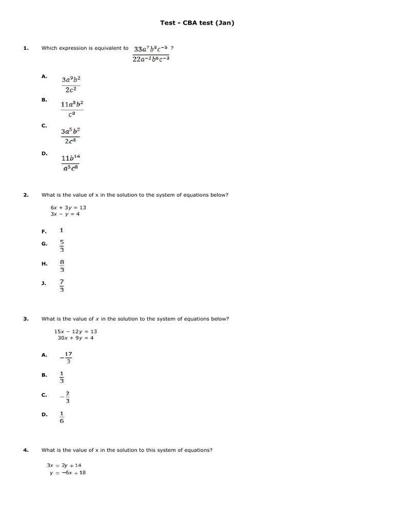 Algebra Test | PDF