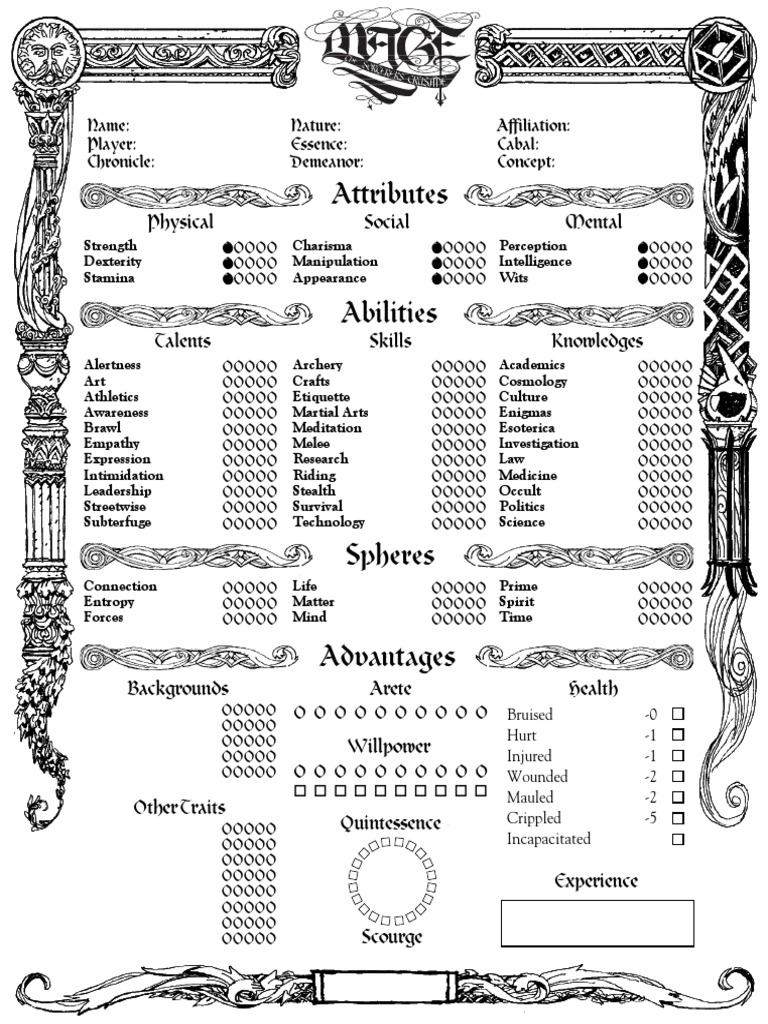 Attributes: Name: Player: Chronicle: Nature: Essence: Demeanor ...