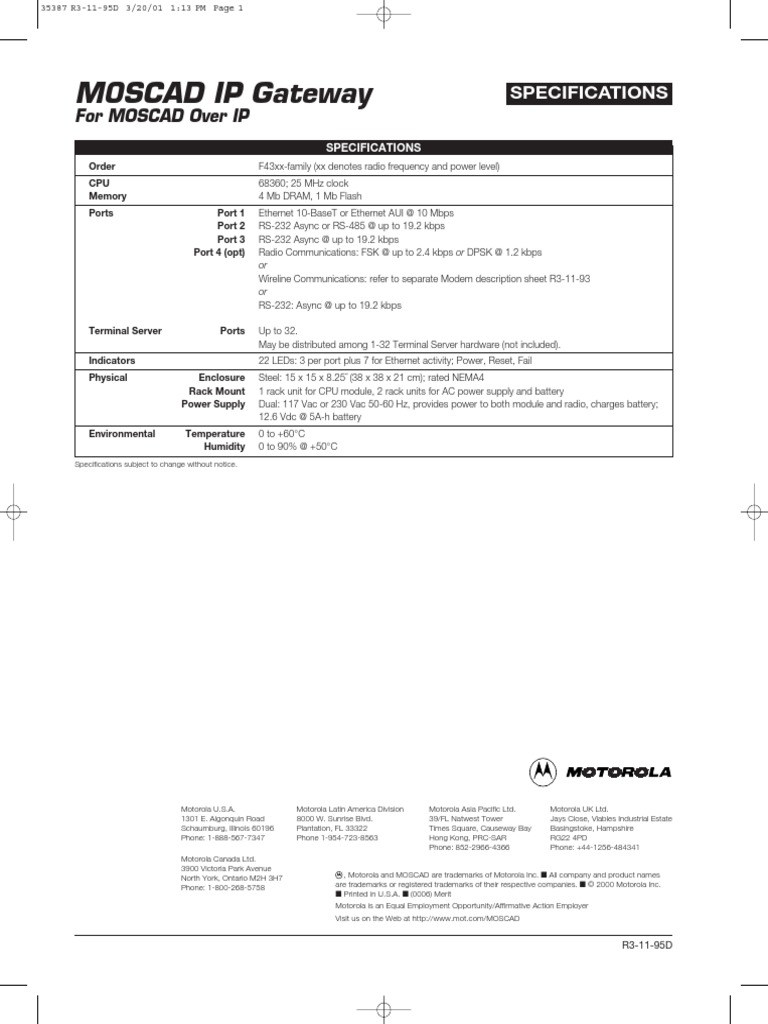 Moscad Ip Gateway Specsheet | PDF | Gateway (Telecommunications ...
