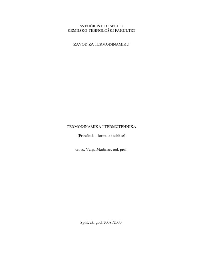 Termodinamika I Termotehnika - Priručnik I Tablice | PDF