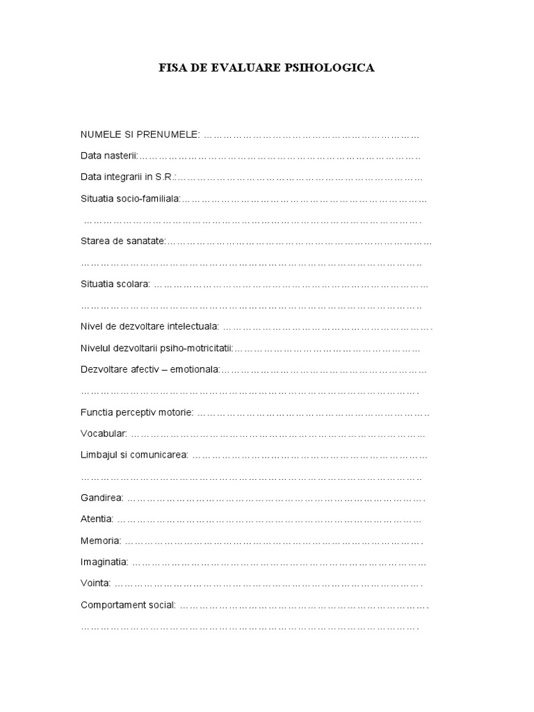 Fisa de Evaluare Psihologica | PDF