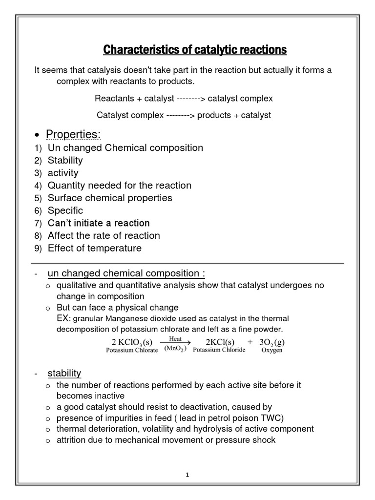 Characteristics of Catalytic Reactions | PDF | Catalysis | Chemical ...