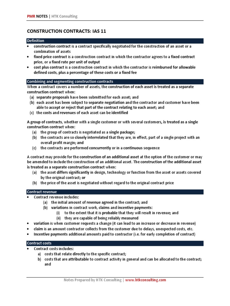 Construction Contracts - Ias 11 | PDF | Cost | Revenue