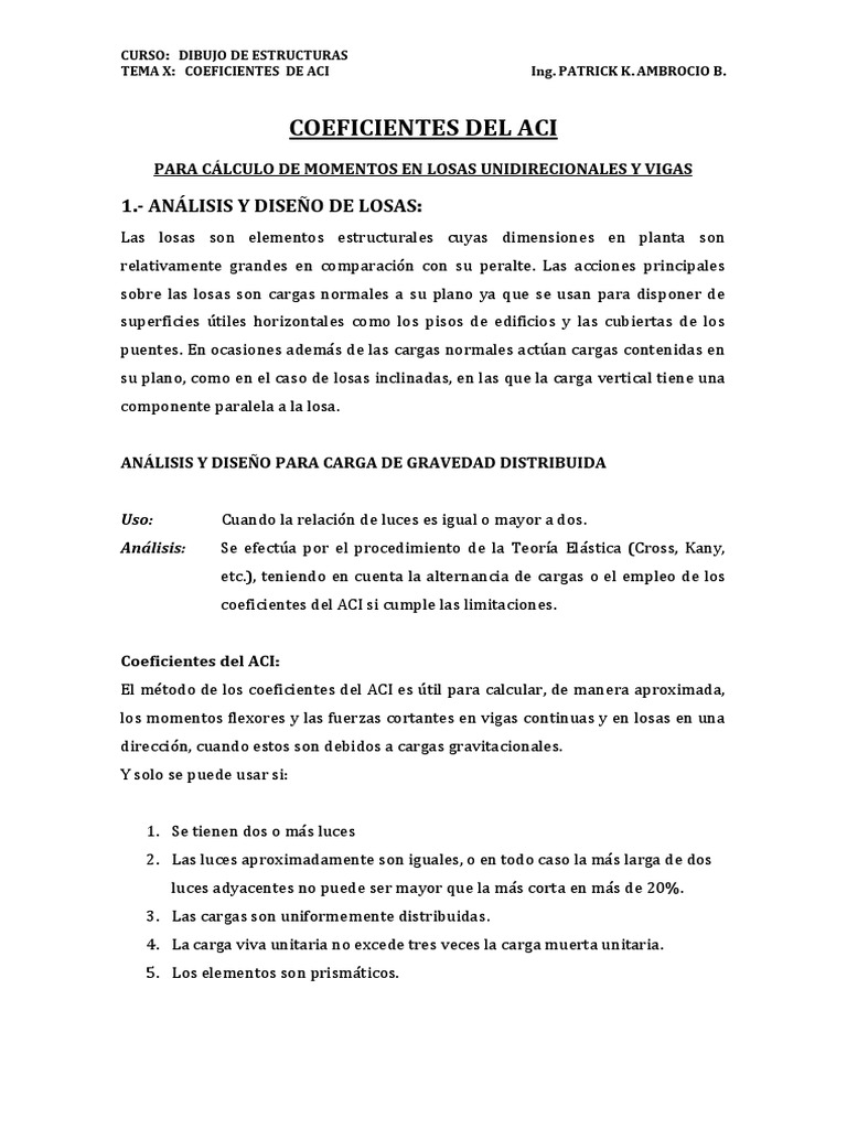 004 - Coeficientes Del Aci - para Diseño de Losas y Vigas | PDF