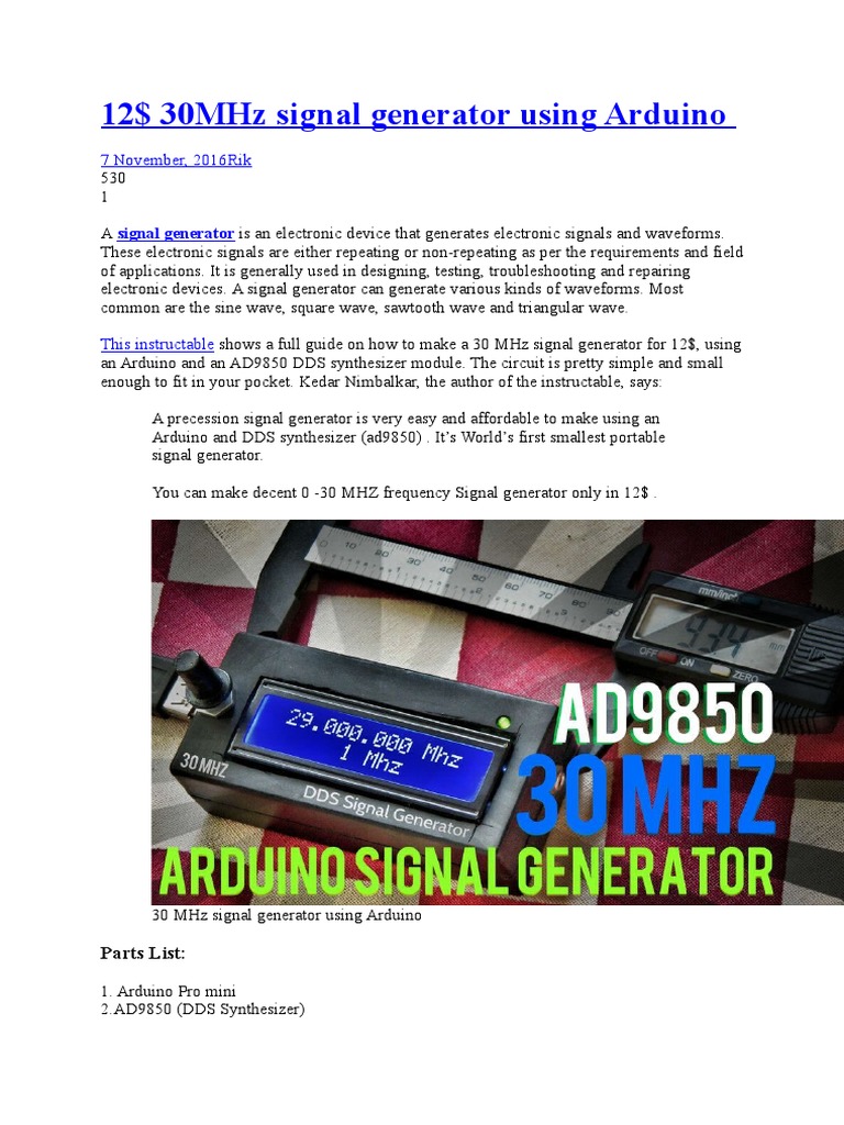 12$ 30Mhz Signal Generator Using Arduino: 7 November, 2016 Rik | PDF ...