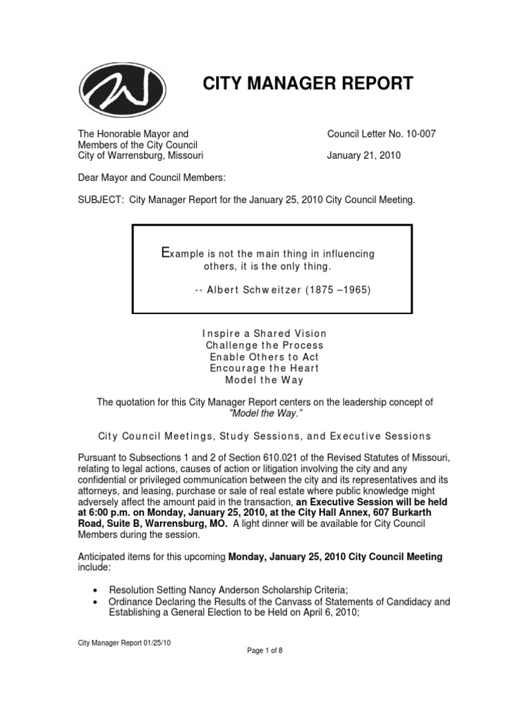 City Manager Report | PDF | Emergency Management | Winter Storm