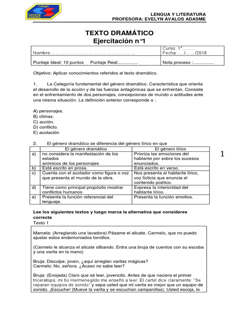 Guia de Ejercicios 1 Texto Dramático | PDF | Amor | Teatro