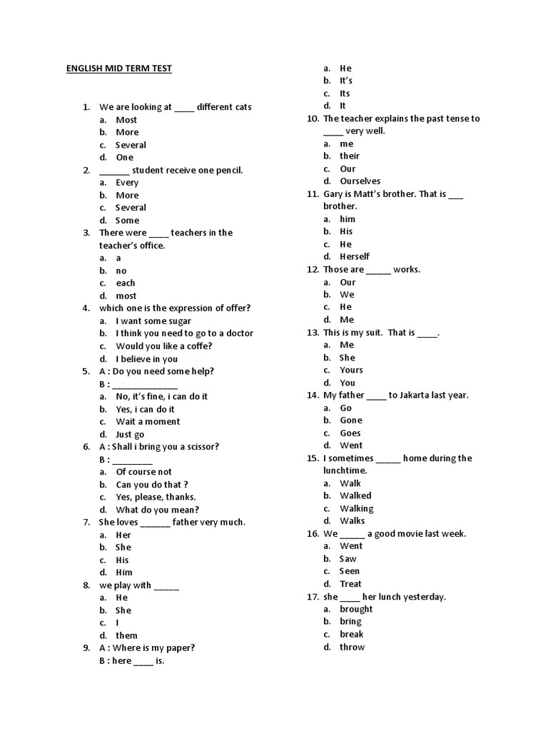 English Mid Term Test Grade 8 | PDF