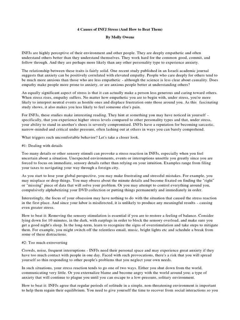 INFJ Stress: Causes and Solutions | PDF | Forgiveness | Empathy