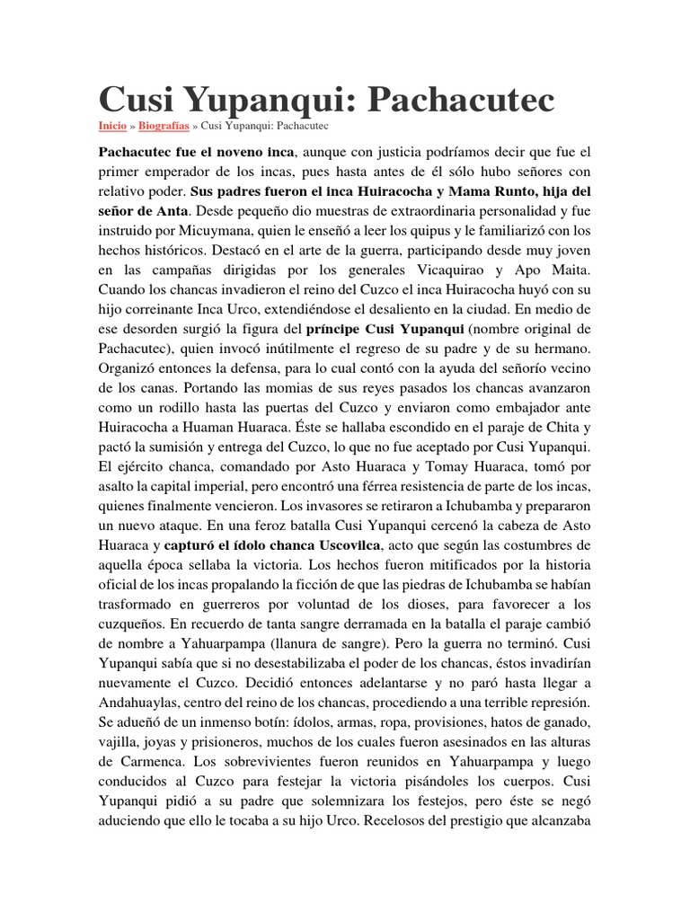 La ascensión de Cusi Yupanqui al poder y su victoria sobre los chancas ...