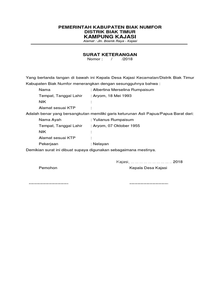 Surat Keterangan Oap | PDF