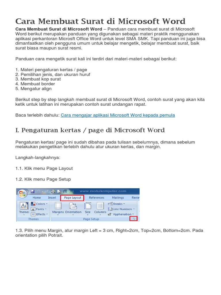 Panduan Membuat Surat di Word | PDF