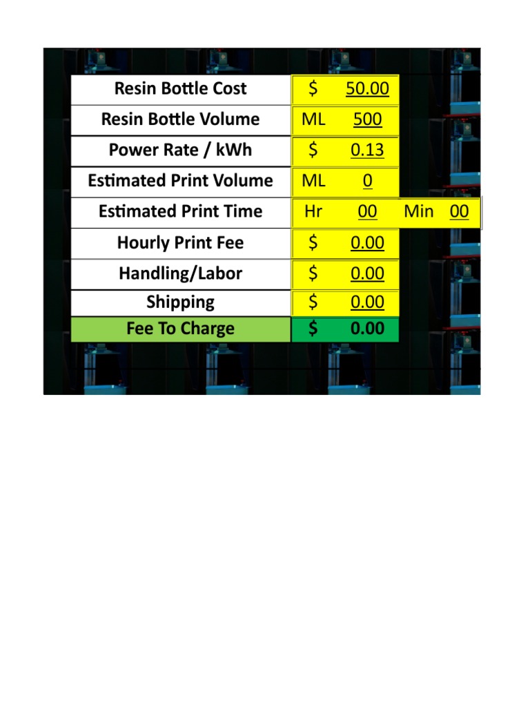 Resin Printing Cost Breakdown | PDF