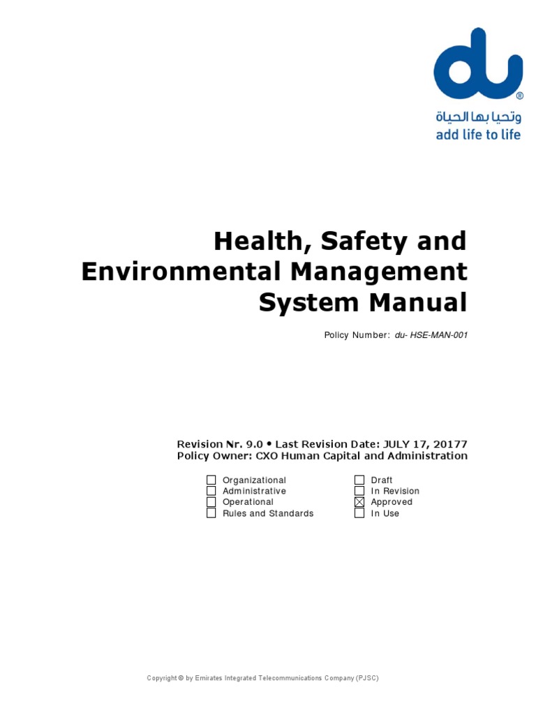 Health, Safety and Environmental Management System Manual | PDF ...