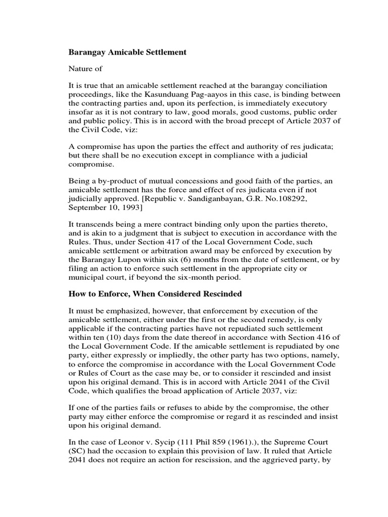 Barangay Amicable Settlement Pdf Res Judicata Judgment Law