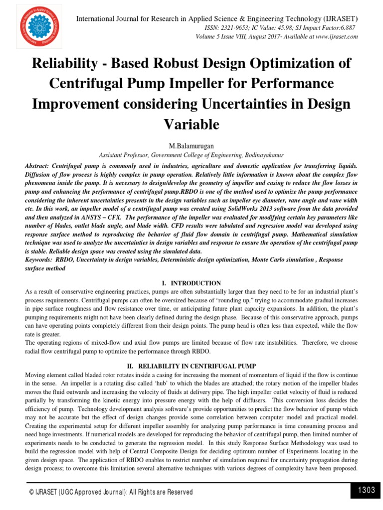 Reliability - Based Robust Design Optimization of Centrifugal Pump Impeller For Performance ...