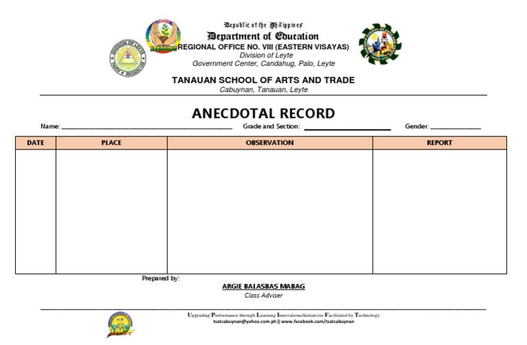 Anecdotal Record: Department of Education | PDF