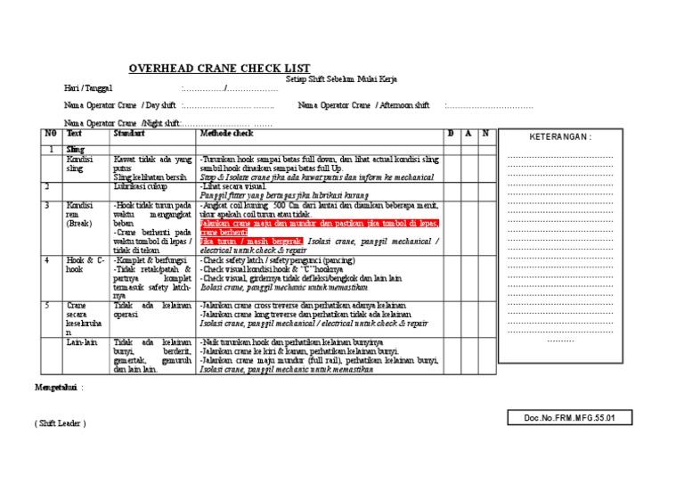 55-01 (Overhead Crane Checklist) | PDF